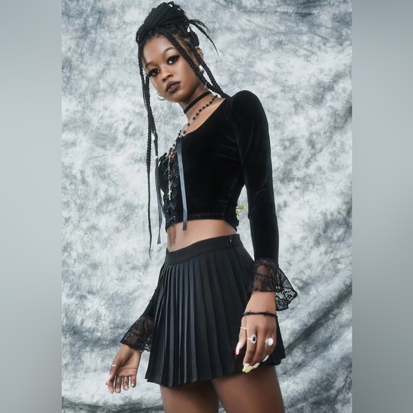 Dolls Kill | Tops | Dolls Kill Charm Class Hero Velvet Crop Top With ...